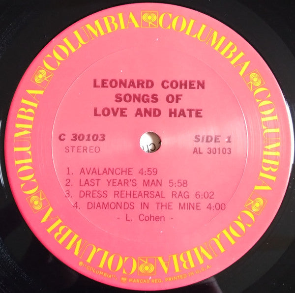 Leonard Cohen – Songs Of Love And Hate - 1971 US Pressing – Vinyl Pursuit Inc