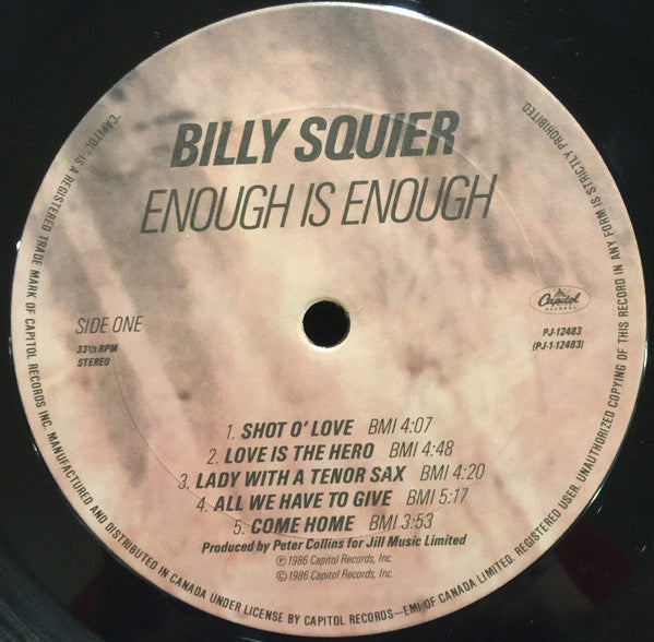 Billy Squier – Enough Is Enough - 1986 Original Pressing – Vinyl Pursuit Inc