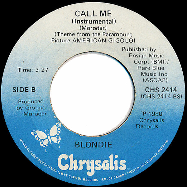 Blondie Call Me 7 Single Vinyl Pursuit Inc