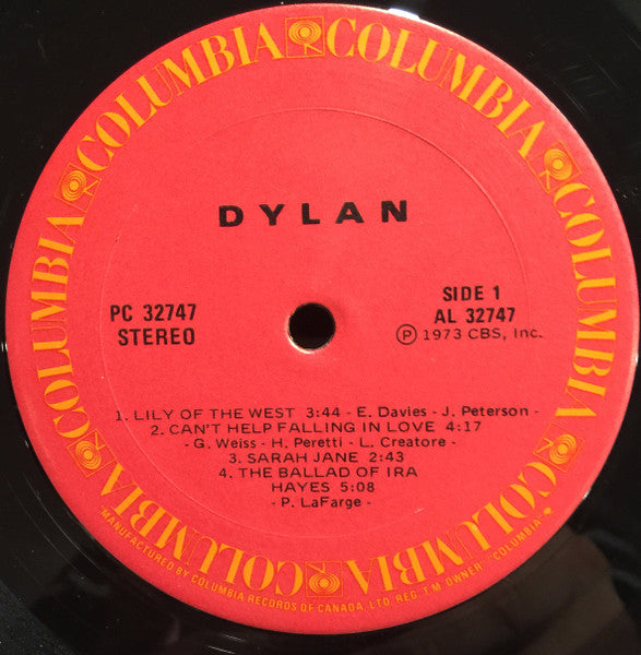 Bob Dylan – Dylan - 1973 Original Pressing – Vinyl Pursuit Inc
