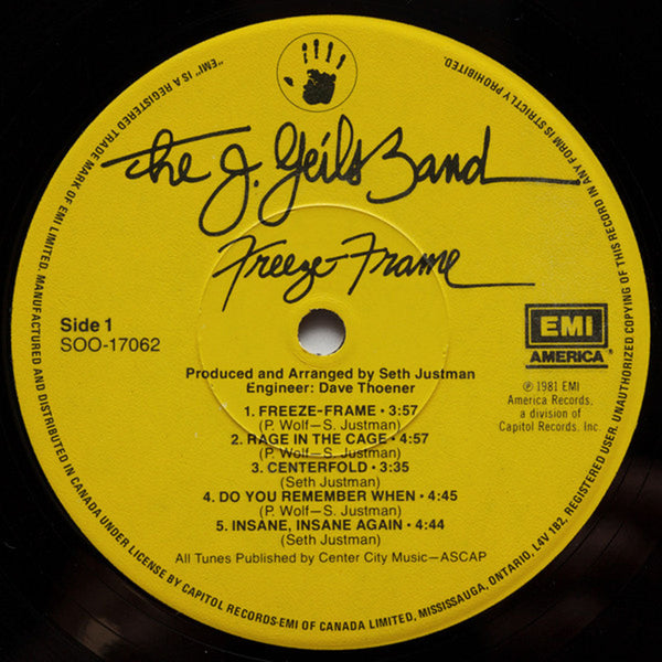 The J Geils Band – Freeze Frame - 1981 - Vinyl Pursuit Inc