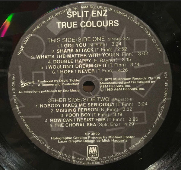 Split Enz – True Colours - Blue Cover – Vinyl Pursuit Inc