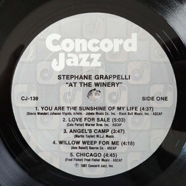 Stephane Grappelli – At The Winery - 1981 US Pressing – Vinyl Pursuit Inc