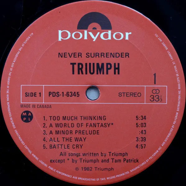Triumph ‎– Never Surrender – Vinyl Pursuit Inc