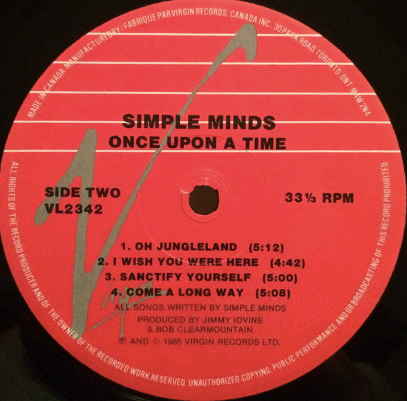 Simple Minds – Once Upon A Time - 1985 Original! – Vinyl Pursuit Inc