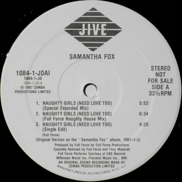 Samantha Fox – Naughty Girls - US 1987 Promo – Vinyl Pursuit Inc
