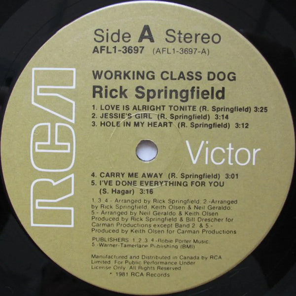 Rick Springfield ‎– Working Class Dog - 1981 Original! – Vinyl Pursuit Inc