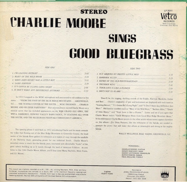 Charlie Moore – Sings Good Bluegrass US Pressing – Vinyl Pursuit Inc