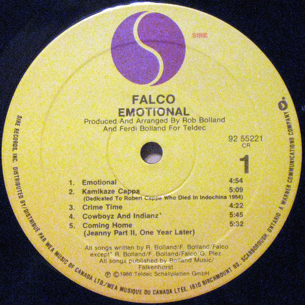 Falco – Emotional - 1986 – Vinyl Pursuit Inc