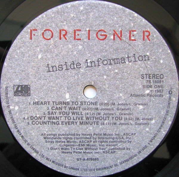 Foreigner – Inside Information - 1987 Original - Vinyl Pursuit Inc