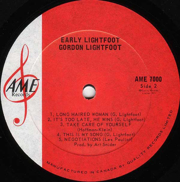 Gordon Lightfoot – Early Lightfoot - 1971 Original – Vinyl Pursuit Inc