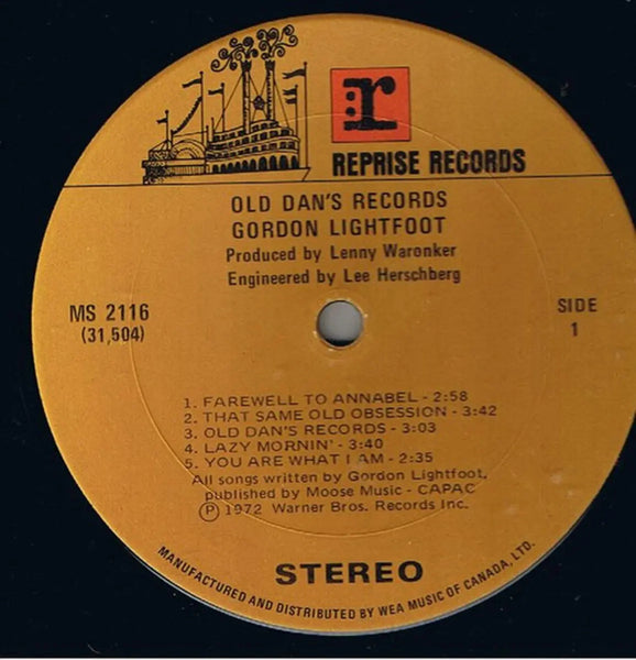 Gordon Lightfoot – Old Dan's Records - Early Pressing – Vinyl Pursuit Inc