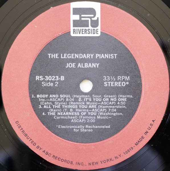 Joe Albany – The Legendary Jazz Pianist - 1968 US Pressing – Vinyl ...