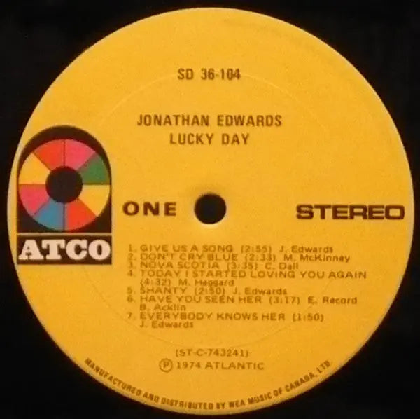 Jonathan Edwards – Lucky Day - 1974 Original Pressing – Vinyl Pursuit Inc