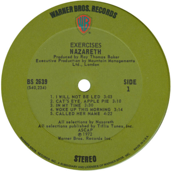 Nazareth – Exercises 1972 US Original – Vinyl Pursuit Inc