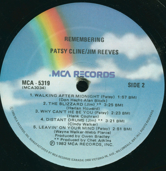 Patsy Cline & Jim Reeves – Remembering Patsy Cline & Jim – Vinyl ...
