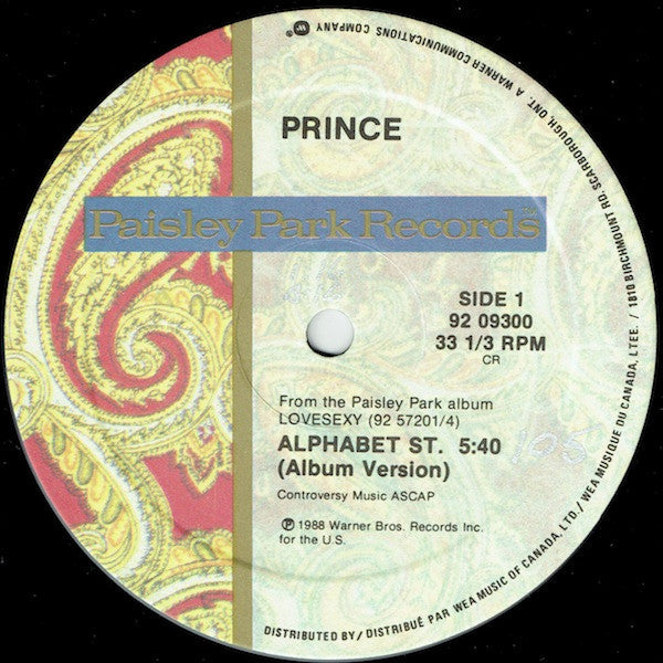 Prince – Alphabet St - 1988 Original Pressing – Vinyl Pursuit Inc