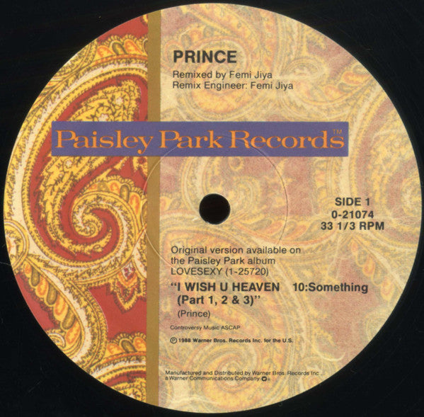 Prince – I Wish U Heaven - US 1988 Original Pressing – Vinyl Pursuit Inc