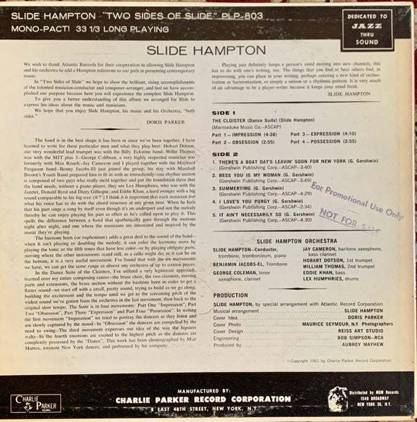Slide Hampton – Two Sides Of Slide - 1961 US Pressing – Vinyl Pursuit Inc