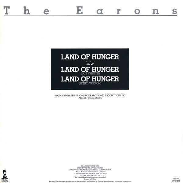 The Earons – Land Of Hunger - US Pressing 1984 – Vinyl Pursuit Inc