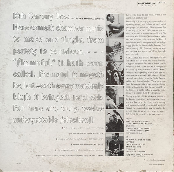 The Jack Marshall Sextette – 18th Century Jazz US Pressing – Vinyl ...