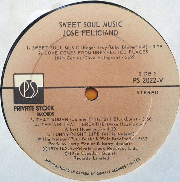 Jose Feliciano – Sweet Soul Music - 1977 Pressing – Vinyl Pursuit Inc