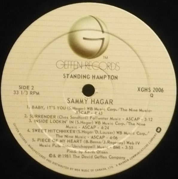 Sammy Hagar – Standing Hampton - 1981 Original – Vinyl Pursuit Inc