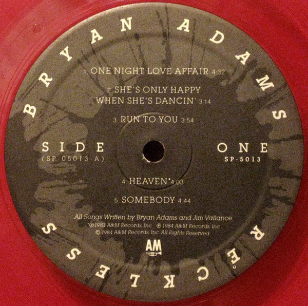 Bryan Adams ‎– Reckless - 1984, RARE RED VINYL! – Vinyl Pursuit Inc