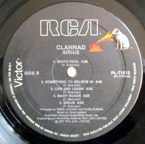Clannad – Sirius - 1987 – Vinyl Pursuit Inc
