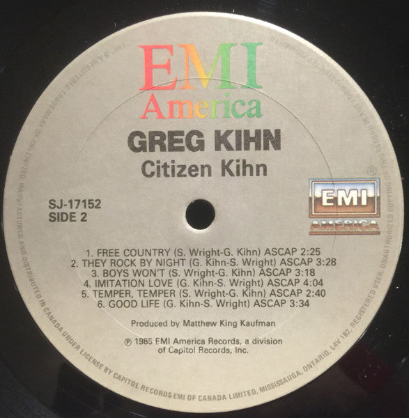 Greg Kihn – Citizen Kihn - 1985 – Vinyl Pursuit Inc
