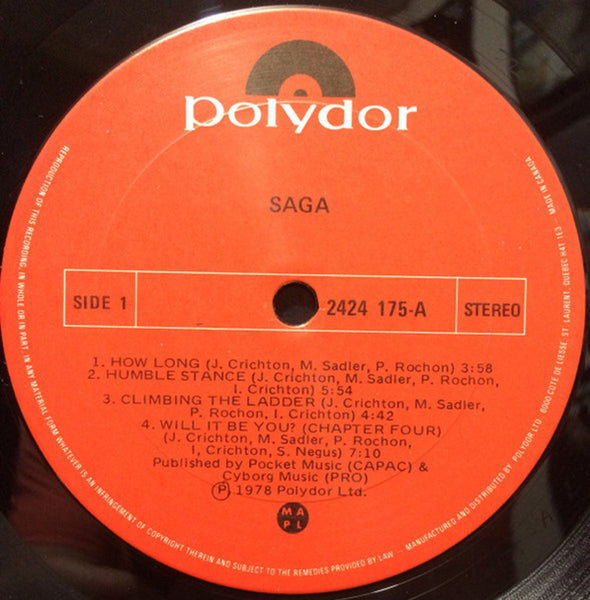 Saga – Saga - 1978 Original – Vinyl Pursuit Inc