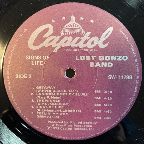The Lost Gonzo Band – Signs Of Life - 1978 – Vinyl Pursuit Inc