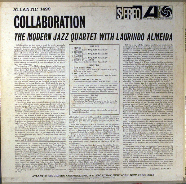 The Modern Jazz Quartet With Laurindo Almeida – Collaboration - 1966 U – Vinyl Pursuit Inc